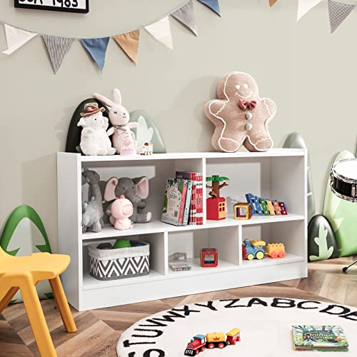 SILKYDRY Cube Bookcase, 2-Tier 5 Cube Open Storage Cabinet, Horizontal Bookshelf for Organizing Toys Books, Multipurpose Display Book Shelves for Home Office, Children's Rooms, Classroom (White)