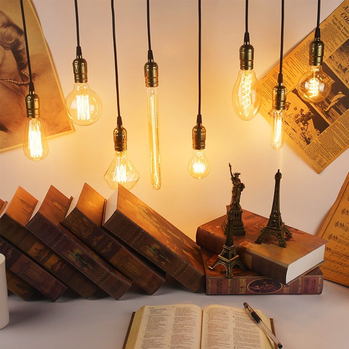 CTKcom T10/T300 40W Amber Vintage Edison Bulb, E26 Medium Base,2200K-2300K Tubular Bulb Nostalgic Tungsten Filament Antique Bulb Amber Glass for Industrial Wall Sconce Pendant Lighting-(4 Pack)