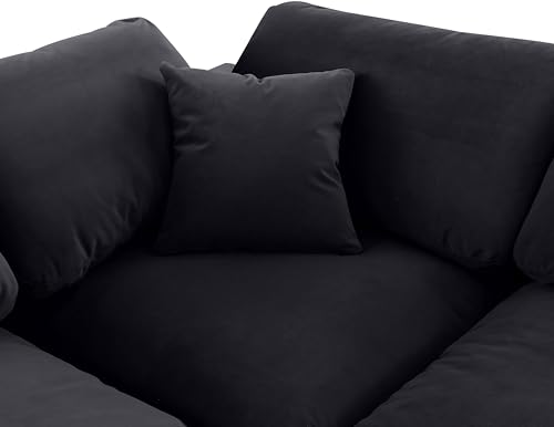 Meridian Furniture 189Black-Sec6B Comfy Collection Modern | Contemporary Upholstered Modular Sectional, Soft Black Velvet, Down Feather Cushions, 158" W x 79" D x 34.5" H, Black