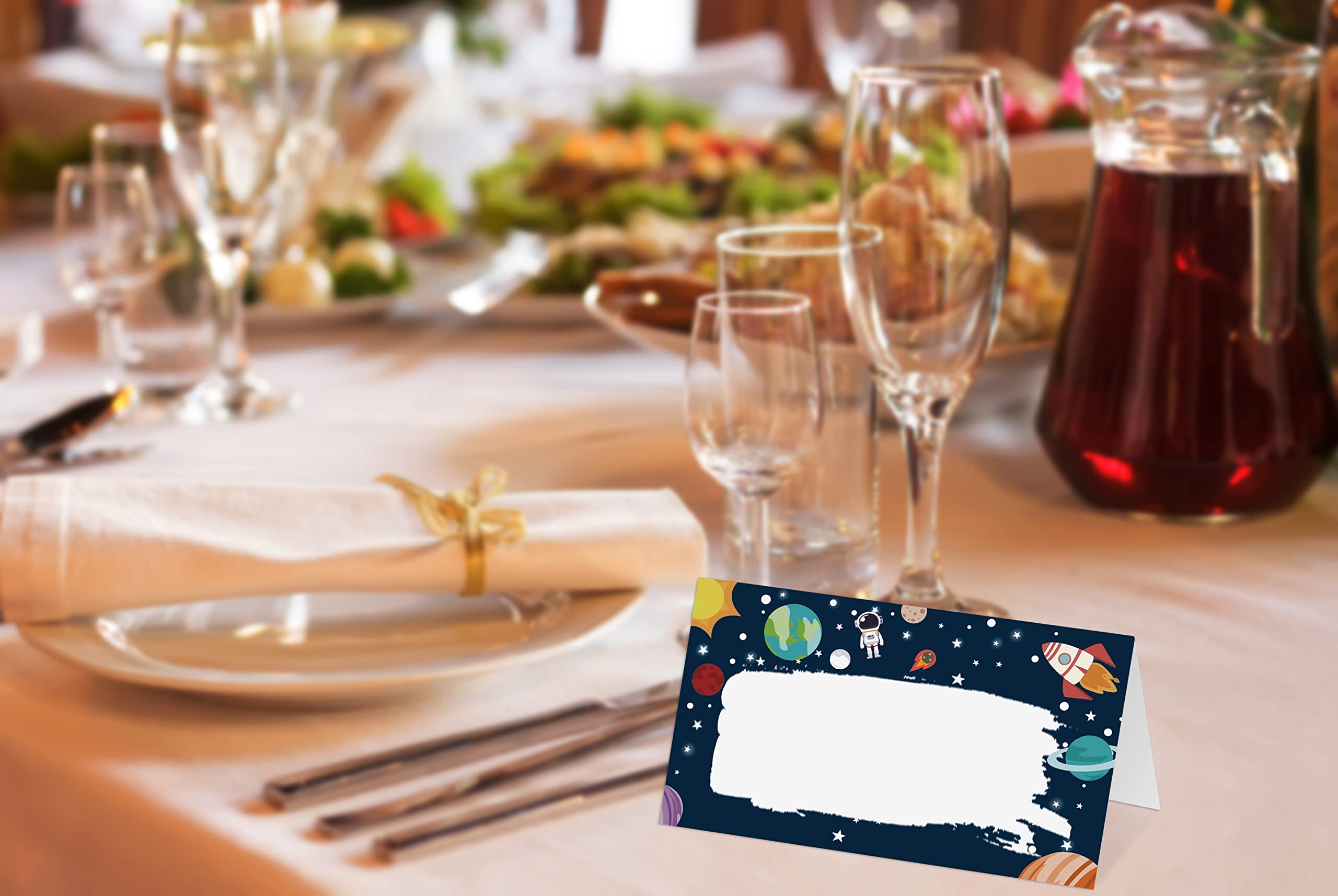 Place Cards for Wedding, Birthday Or Party, Outer Space, Uninerse Filled-In Name Place Cards, Foldover Seating Table Cards, 25 Pack, Folds into 3.5 * 2 Inches (zuoweika-A033)