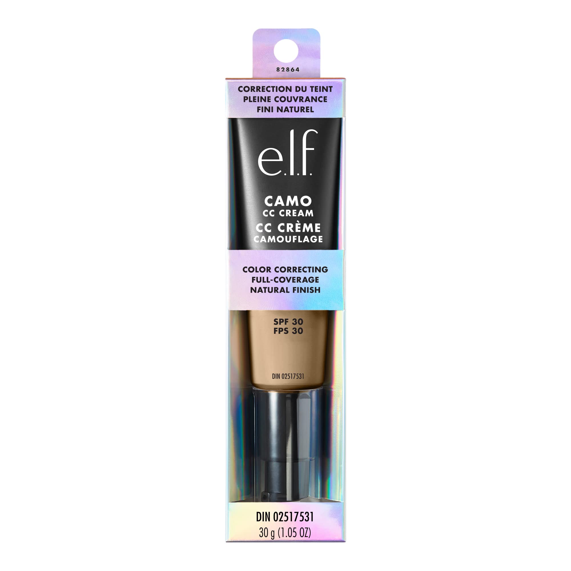 e.l.f. Camo CC Cream, Color Correcting Medium-To-Full Coverage Foundation with SPF 30, Light 205 N, 1.05 Oz (30g)