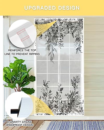 ZOE GARDEN Grey Eucalyptus Magnetic Screen Door for Sliding/Single/French Doors, Self Sealing Magnets Patio Door Screen Heavy Duty Mesh Curtain, Fall Leaves Country Rustic Chic Flower