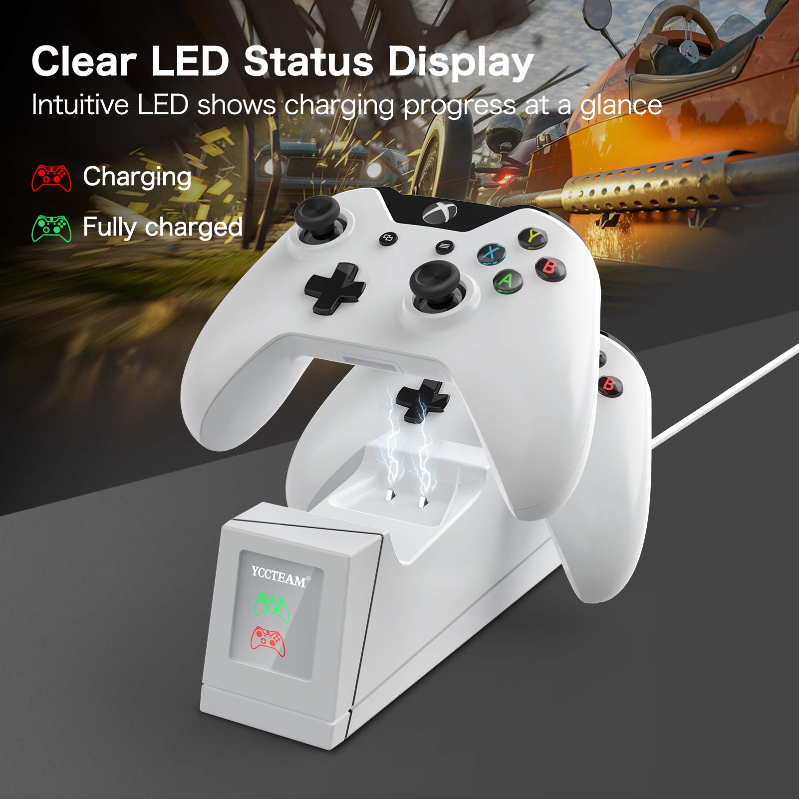 Controller Charger Compatible with Xbox One, YCCTEAM Rechargeable Battery Pack Compatible with Xbox One, Xbox One X, Xbox One S, Xbox One Elite Controller, Charging Station with 2pcs 1200mAh Battery
