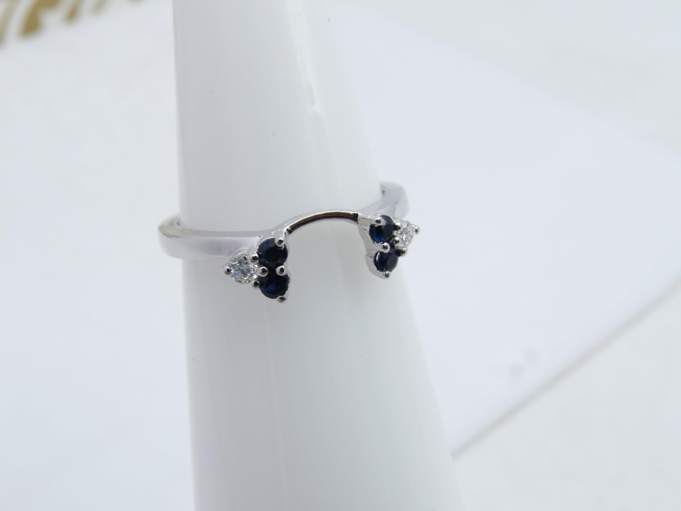 Dazzlingrock Collection 14K Round Blue Sapphire & White Diamond Ladies Wedding Ring Matching Guard Band, White Gold, Size 10