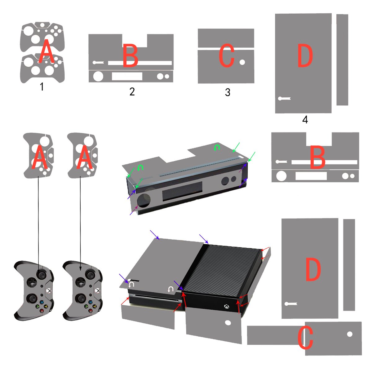 Designer Skin Sticker for the Xbox One Console With Two Wireless Controller Decals- Widow Maker Chrome & Black