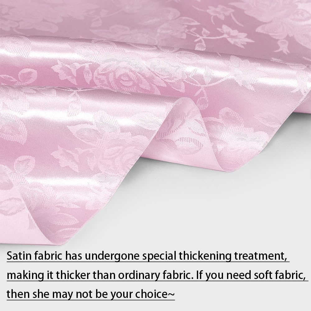 MaiMaiSuan 60" Wide Pink Satin Floral Jacquard Fabric Shiny Silky Satin Fabric by The Yard for Table Runner,Napkins,Wedding,Dress,Bedding Sheet,DIY Crafts,1 Yard
