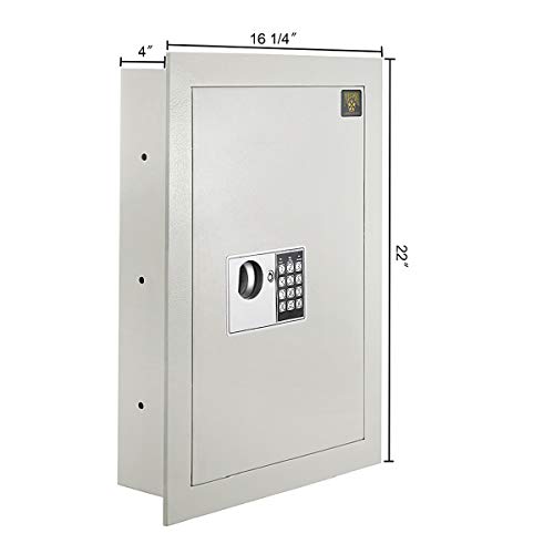 Digital Wall Safe – Flat, Electronic, Steel, Keypad, 2 Manual Override Keys – Protect Money, Jewelry, Passports – For Home or Business by Paragon