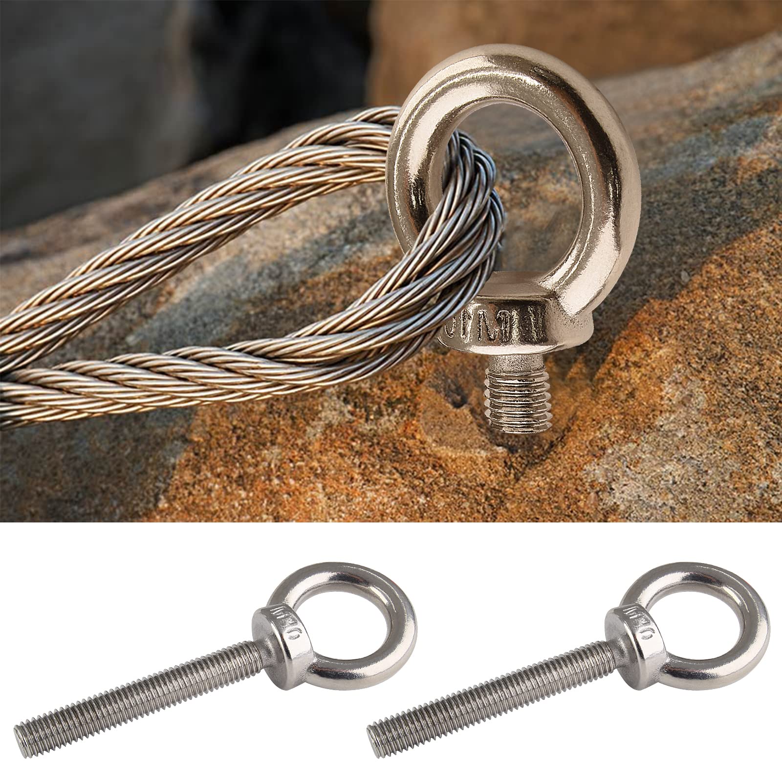 Lanzeuta 4 Pack Eye Bolt, 3/8" x 2.75" Stainless Steel Lifting Ring Threaded Eyebolts, Marine Grade Expansion Bolts with Nuts