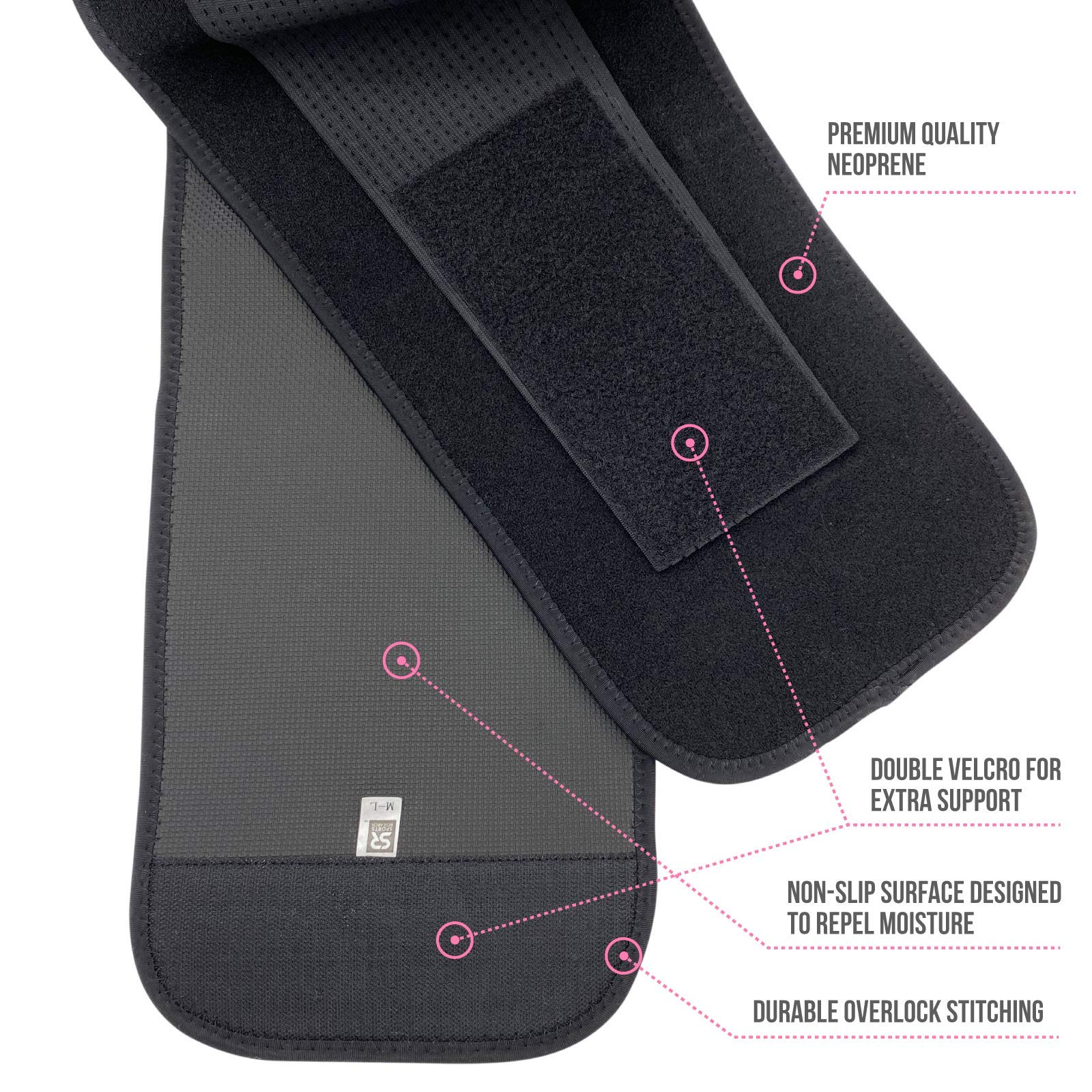 Sweet Sweat 'Pro-Series' Waist Trimmer (Black) with Adjustable Velcro Straps (Medium/Large)