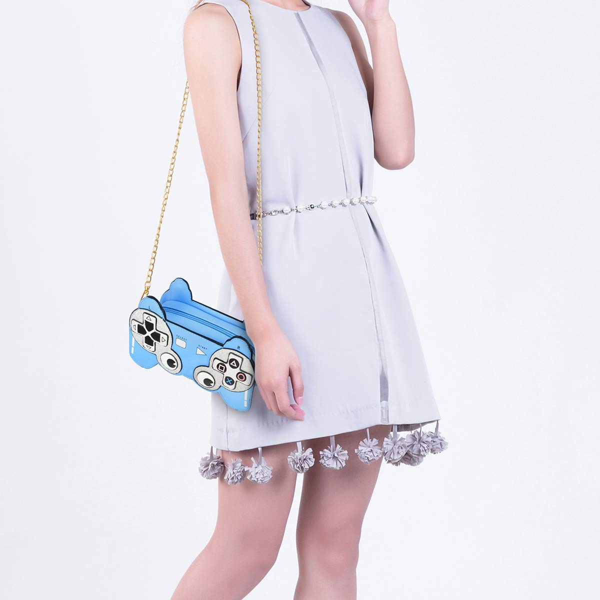 USTYLE Gamepad Shaped Crossbody Bag, Fashionable Novel Unique Women Shoulder Bag with Chain Strap (blue)