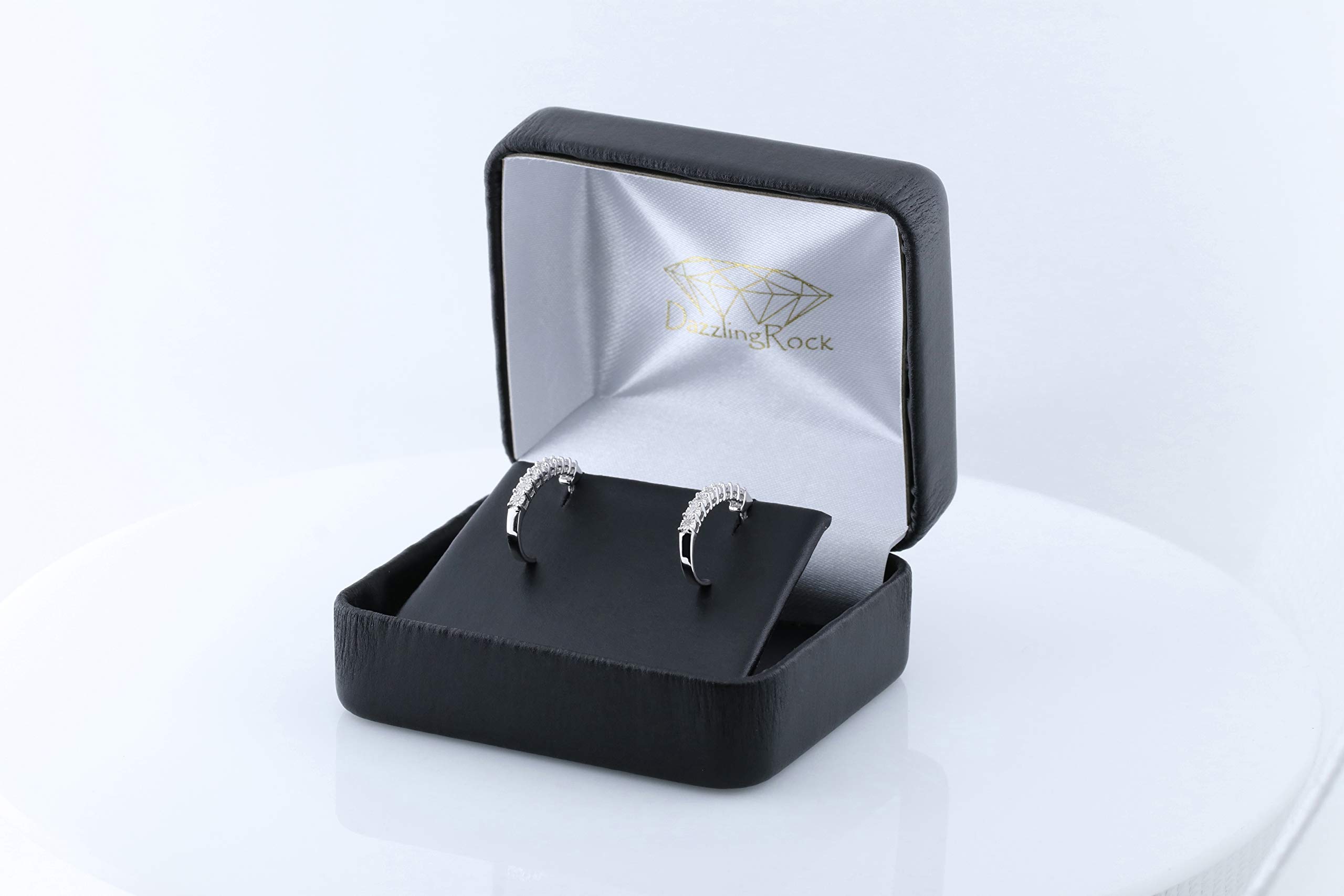 Dazzlingrock Collection 0.15 Carat (ctw) Round White Diamond J Shaped Classic Hoop Earrings for Her in 925 Sterling Silver in Screw Back