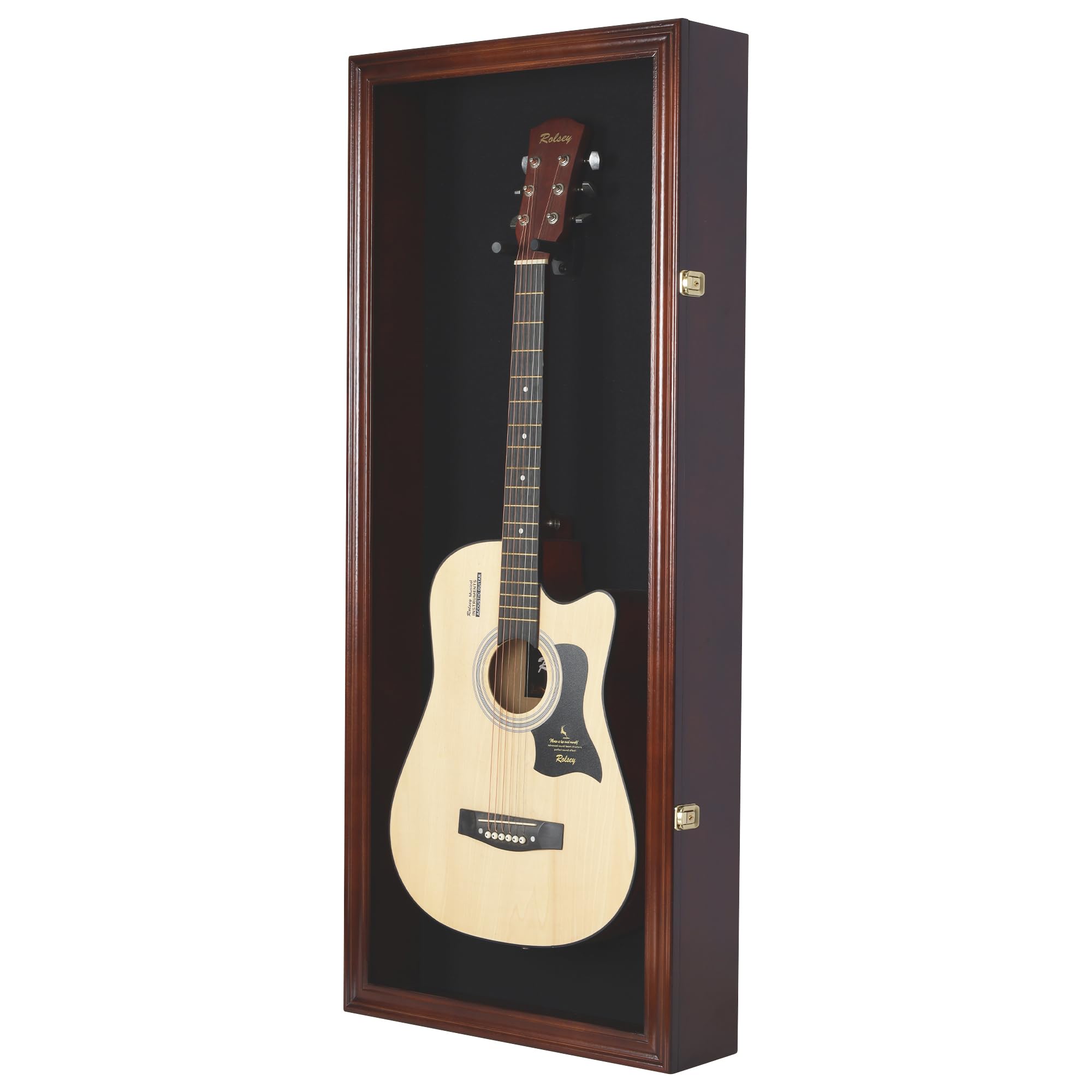 DisplayGifts 42" Electric Guitar Display Case Cabinet Hanger UV Protection Mahogany Finish