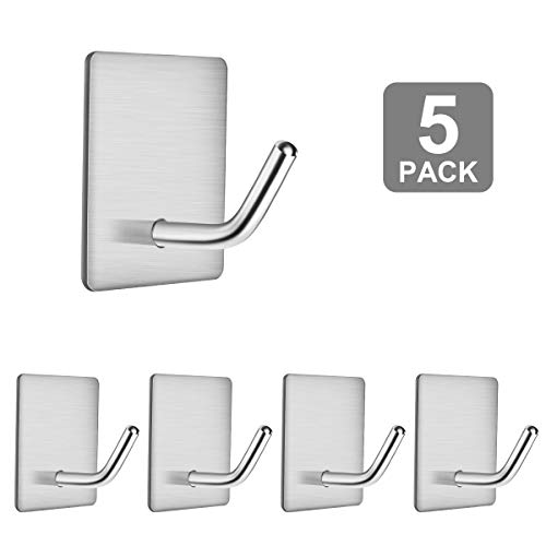 Robe Towel Hooks, SUS 304 Stainless Steel Bathroom Kitchen Hooks, Utility Heavy Duty Wall Hooks Office Hooks, Strong Adhesive Shower Hook, Coat Key Hook Waterproof 5 Pack by APTGAGA