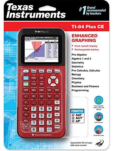 Texas Instruments TI-84 Plus CE Radical Red Graphing Calculator (Renewed)