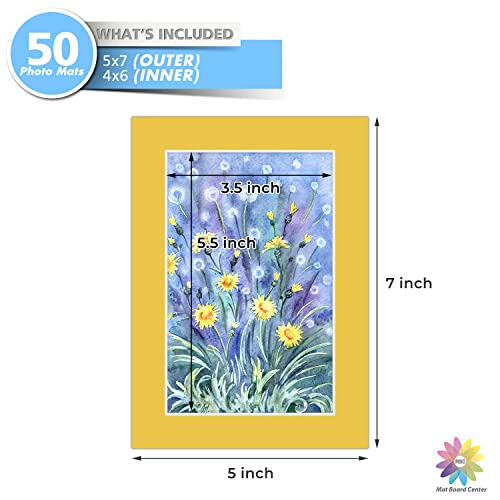 Mat Board Center, Bevel Cut, Acid Free, 4-ply Thickness, White Core Mats - for Pictures, Photos, Framing (Mixed, 5x7 Mats for 4x6 Pictures, 50-Packs)