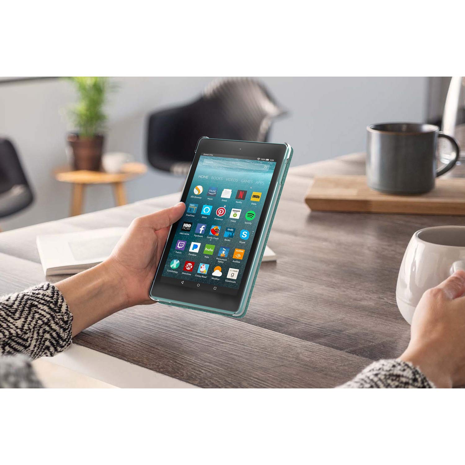 Dadanism Case Fit All-New Amazon Kindle Fire 7 Tablet (9th Generation, 2019 Release), Translucent PC Back Shell Ultra Slim Lightweight Trifold Stand Cover with Auto Sleep/Wake - Denim Sage