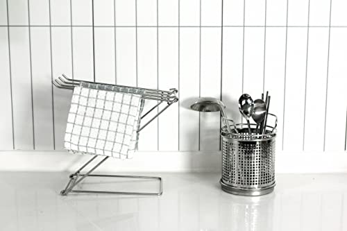LENITH Stainless Steel Washcloth Holder Dish Rag Cloth Holder, 4 Arms Folding Towel Drying Rack for Kitchen countertop Bathroom, Hand Towel Stand Rack, Silver