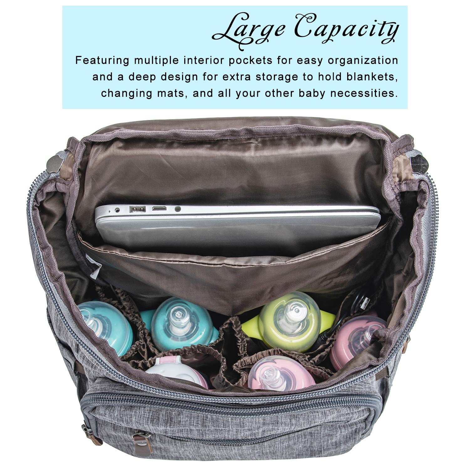 Diaper Bag Backpack, Large Unisex Baby Bags with Insulated Pockets & Changing Pad, Multi-Function Travel Back Pack Maternity Changing Bags (Grey)