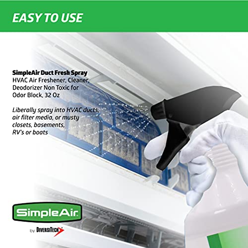 SimpleAir SC-3200 Duct Fresh Spray Air Freshener, Cleaner, Deodorizer Professional HVAC Home & Automotive Odor Remover, 32 Fl Oz (Pack of 1), Clear