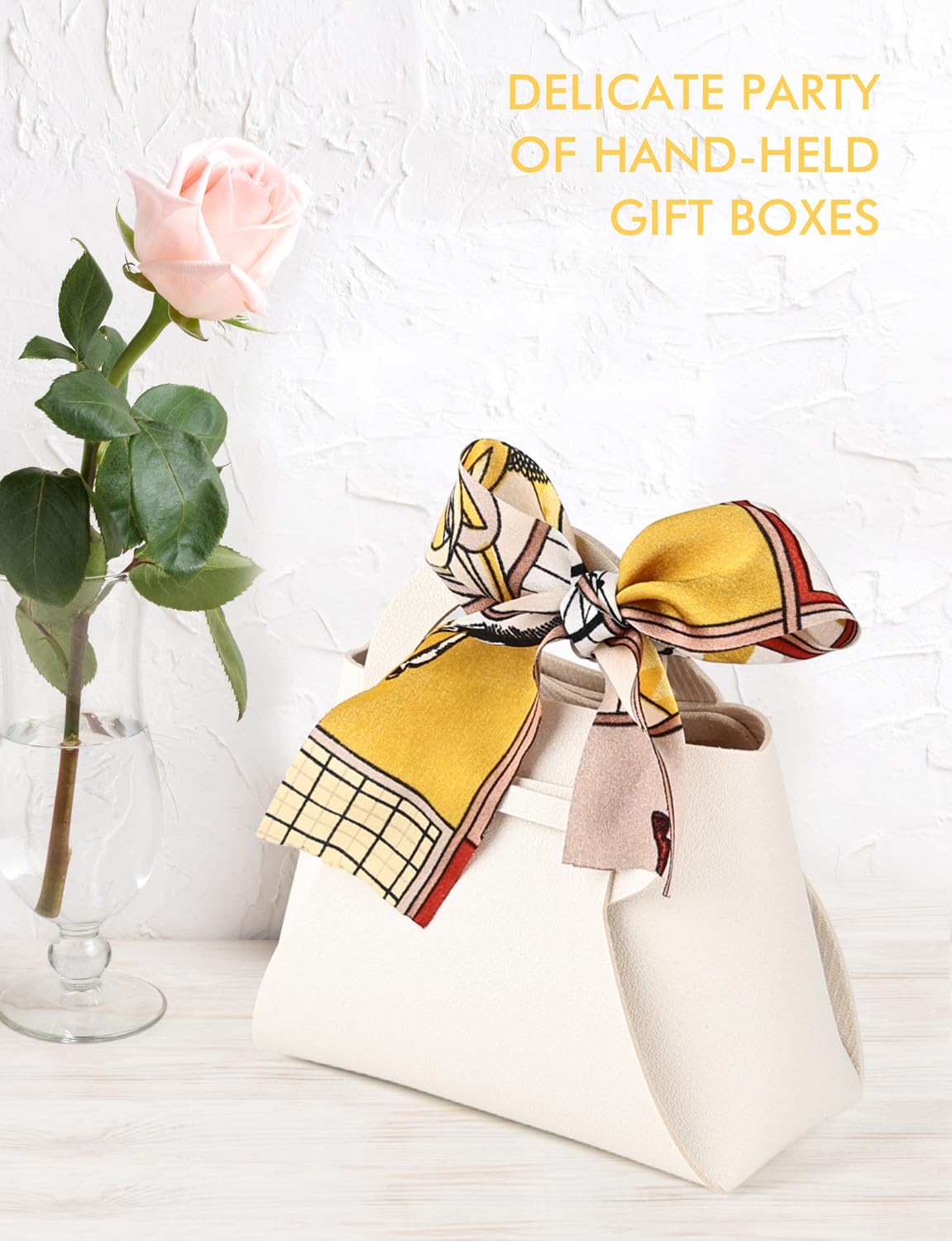 NOWDER 12 Pack Leather Wedding Candy Gift Bags with Handle Reusable Party Favor Boxes for Baby Showers Birthday Christmas Halloween (Beige)