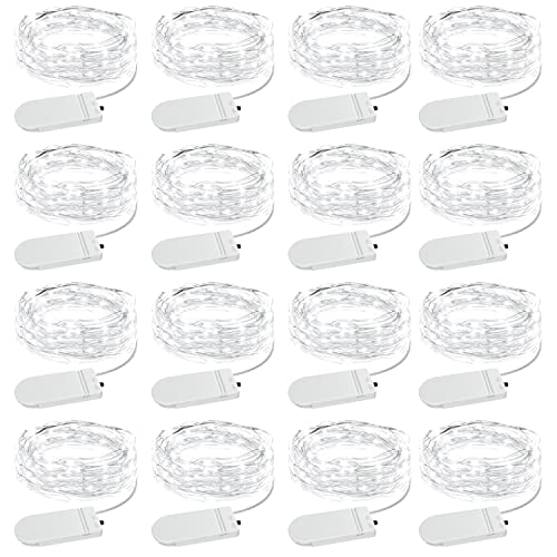 Olafus 16 Pack Warm White and Cool White Fairy Lights Battery Operated, Mini Starry String Light Waterproof IP68, 7ft 20 LED Firefly Starry Light Copper Wire for Christmas Decorations Wedding Party
