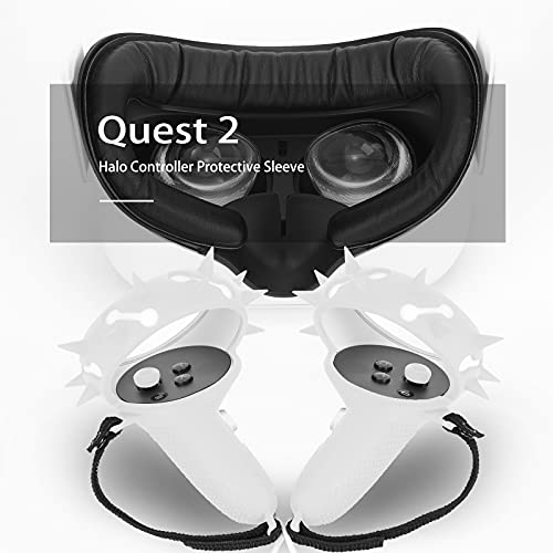 Controller Cover for Quest 2 Silicone Halo Strap VR Grip Protective Shell with Dumbbell Shape Holes & Cool Spikes Anti Shock Anti-Slip Anti Scratch No Signal Block Quest 2 Accessories (White)