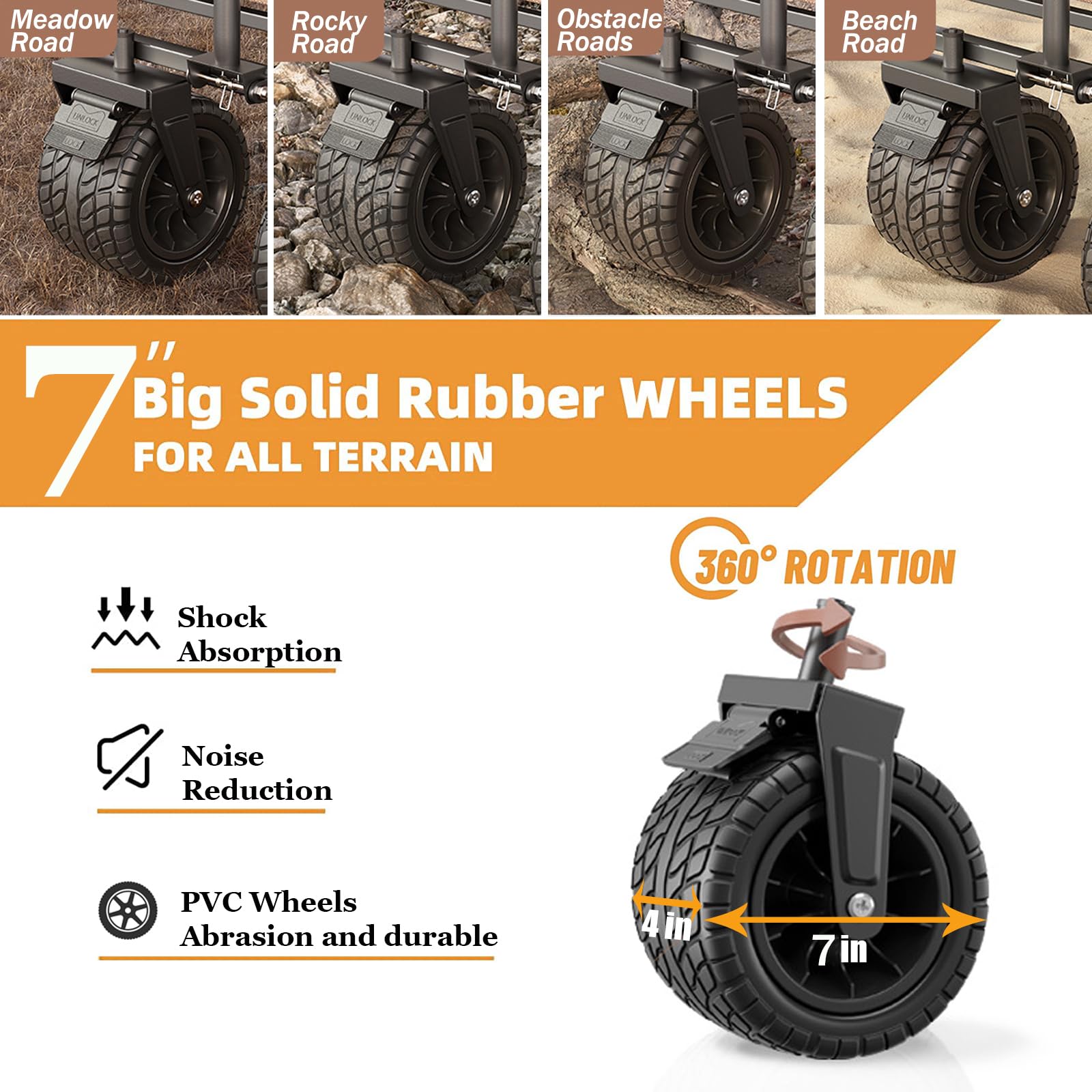 Collapsible Foldable Wagon with 440lbs Weight Capacity, Heavy Duty Folding Utility Garden Cart with Big All-Terrain Beach Wheels with Aluminum Table Plate