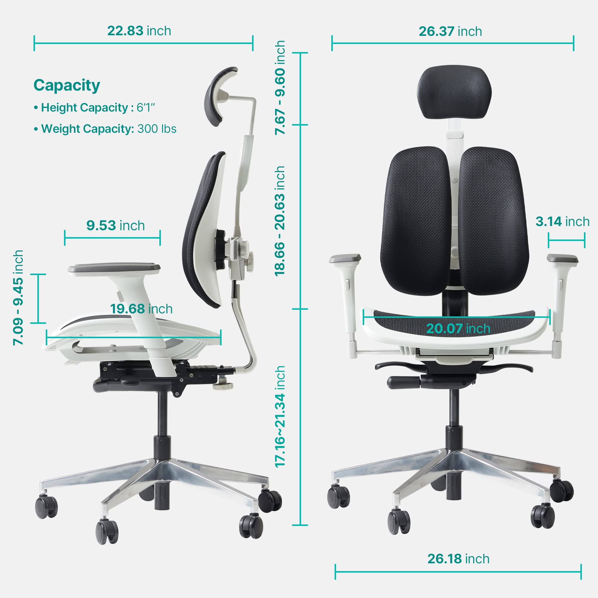 Duorest [Dual-backrests Alpha - Ergonomic Office Chair, Home Office Desk Chairs, Executive Office Chair, Best Office Chair for Lower Back Pain, Mesh Office Chair, Office Desk Chair (White)