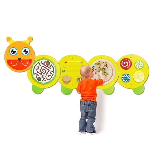 Monläurd® Caterpillar Montessori Busy Board,Sensory Board,Educational Toys,Activity Cube,Wall Toys,Daycare Furniture,Playroom Furniture,Interactive Toys,Wooden Toys,Learning Toys,Boys and Girls 6 M+