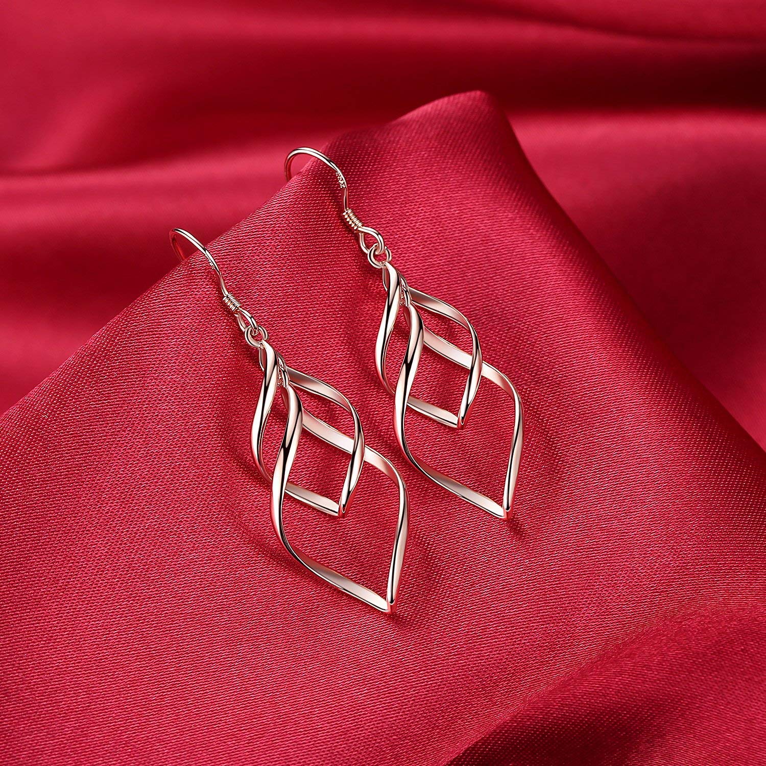 DESIMTION Sterling Silver Dangle Earrings for Women, 18K White Gold Plated Infinity Twist Statement Earrings Birthday Gifts for Her