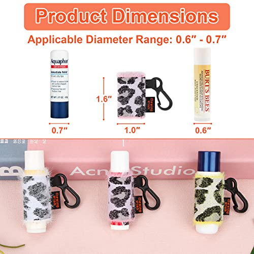 Desing Wish Chapstick Holder Keychain Sleeves Fluffy Leopard Print Lip Balm Holder Keychain Cute Portable Anti-Lost Chapstick Key Chain Holders 6 Pack (2 Pink/ 2 Yellow/ 2 White)