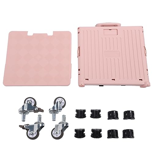 Collapsible Utility Cart Wheel Shopping Folding Grocery Transportation High Rise Small Casters Storage Carts (Pink)