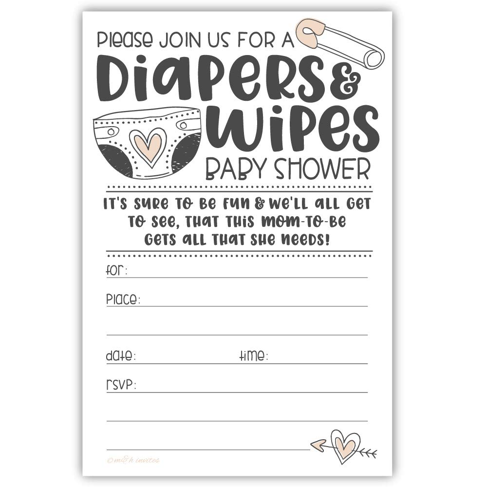 Diapers and Wipes Baby Shower Invitations with Envelopes [20 Count]