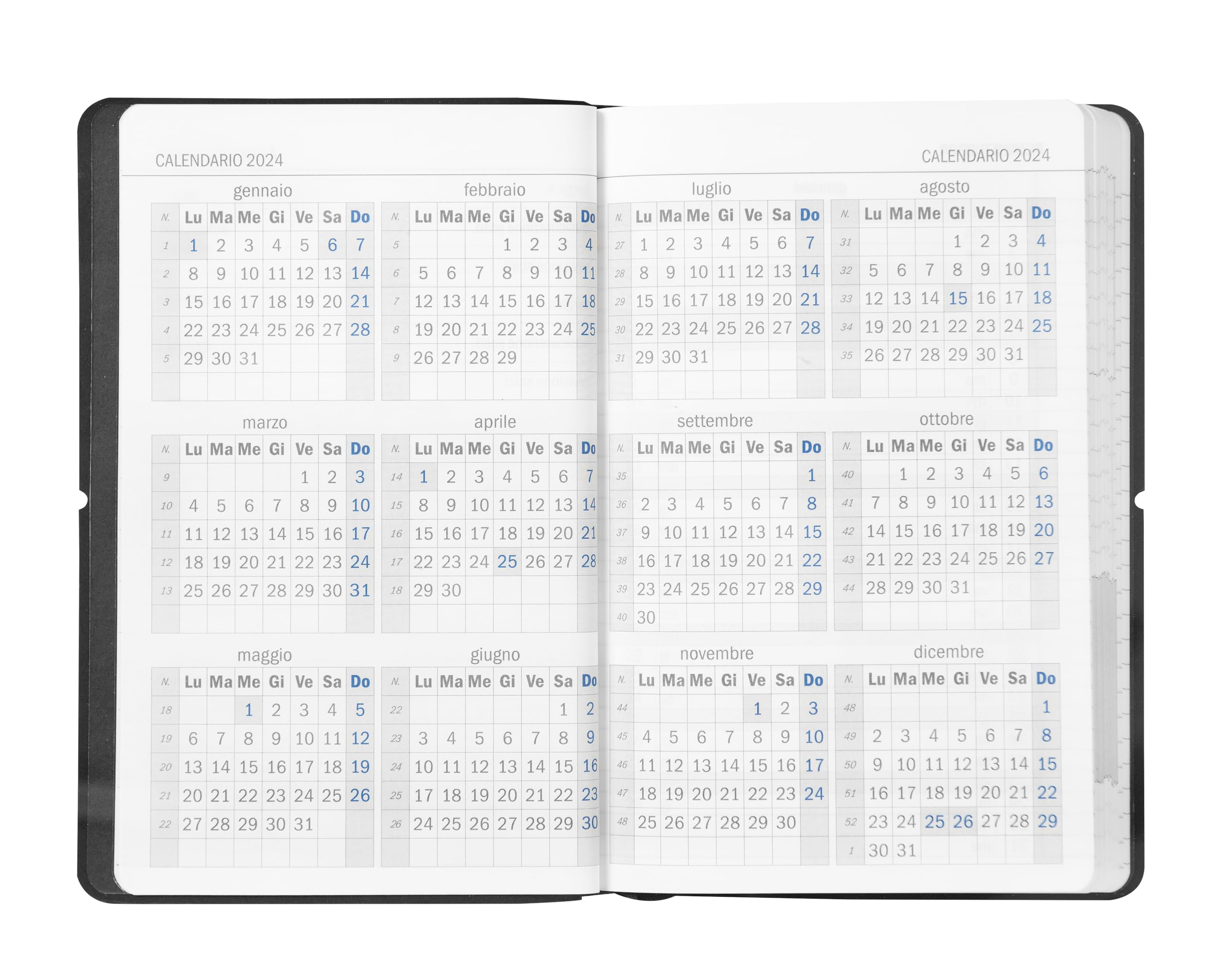 COMIX U, Medium - 2024 Weekly Planner 12 Months, with Calendar, Planner, Space for Notes and Notes - 11.8 x 18h cm - Black and White