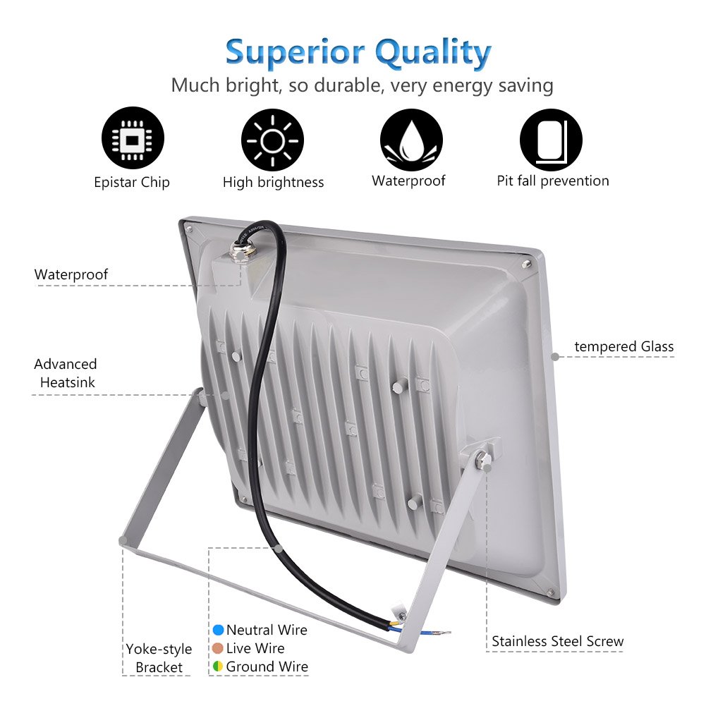 Viugreum 100W LED Flood Light, Waterproof IP65 Outdoor Work Lights, 110V 8000LM Daylight White(6000K), Super Bright Security Floodlights, Wall Lights for Garage, Garden, Yard