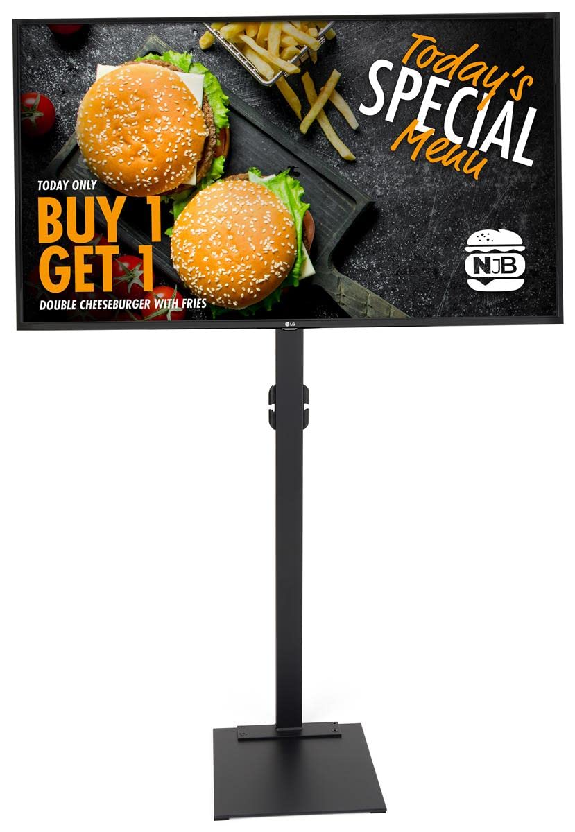 Displays2go Television Stand with Floor Mount, Steel Construction, Horizontal Orientation β Black (TVSVM3270B)
