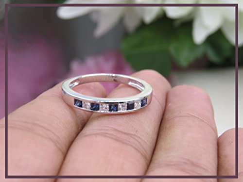 Dazzlingrock Collection Princess Blue Sapphire Stackable Wedding Band (0.30 ctw) in 10K White Gold Size 7