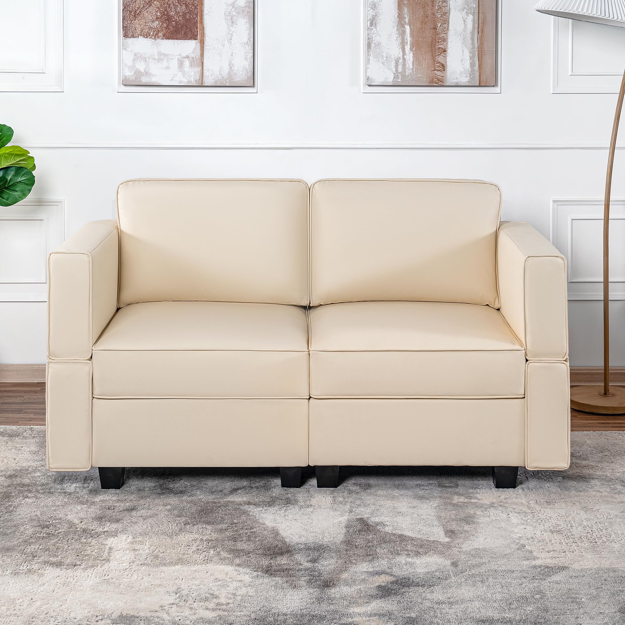 Naomi Home Sarah Modular Loveseat Sofa Couch with Storage Seats Air Leather 2 Seater Love Seats for Small Spaces, White