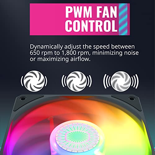 Cooler Master SickleFlow 120 V2 ARGB Square Frame Fan, ARGB 3-Pin Customizable LEDs Air Balance Curve Blade, Sealed Bearing, 120mm PWM Control for Computer Case & Liquid Radiator (Pack of 1)
