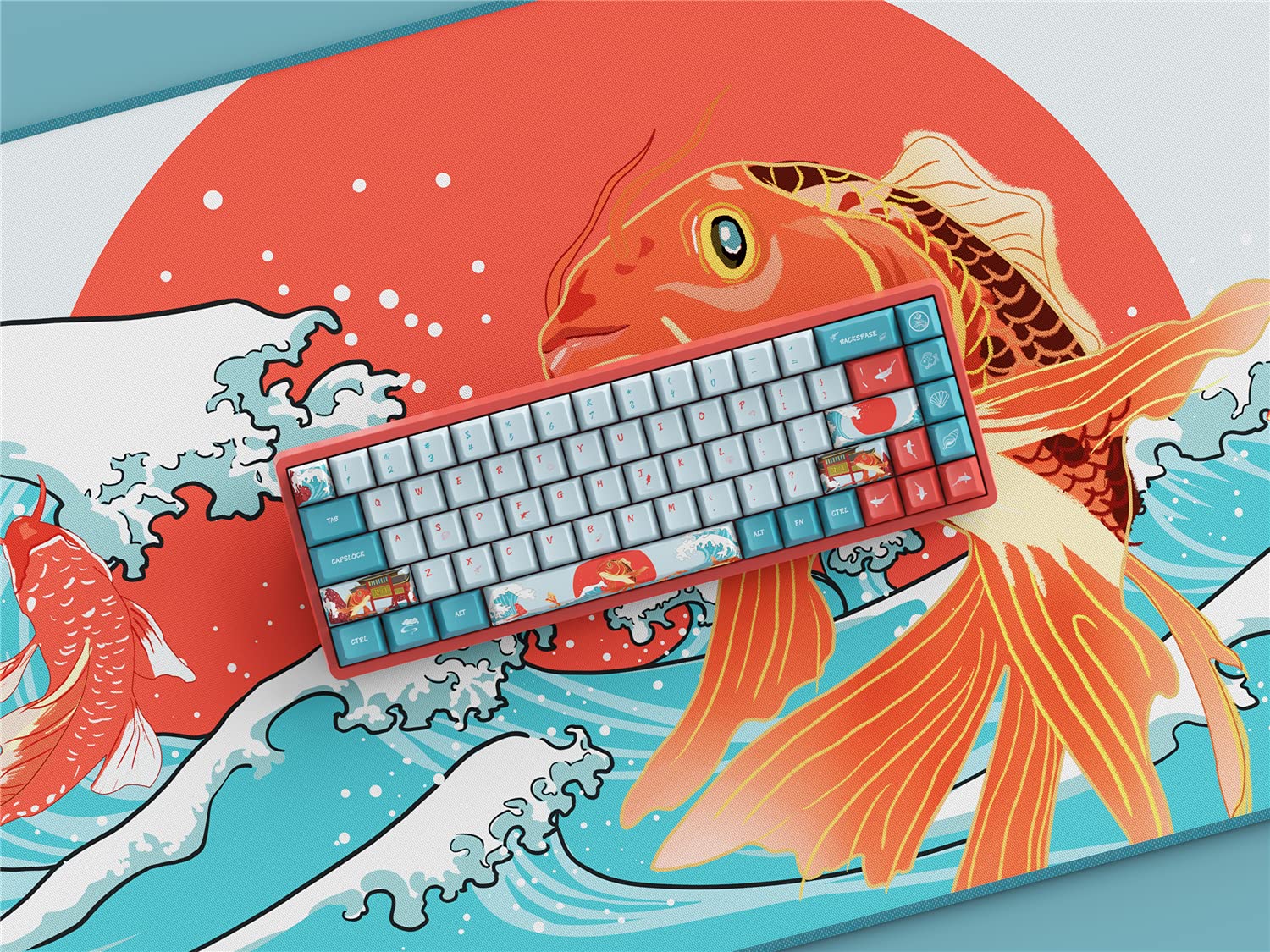DAGK Dragon Gate Koi PBT Dye Sublimation Upgrade 128 Keycap Set Cherry Profile Keycaps Keyset with Puller for Cherry Mx Gateron Kailh Switch Mechanical Keyboard Upgraded Coral Sea…