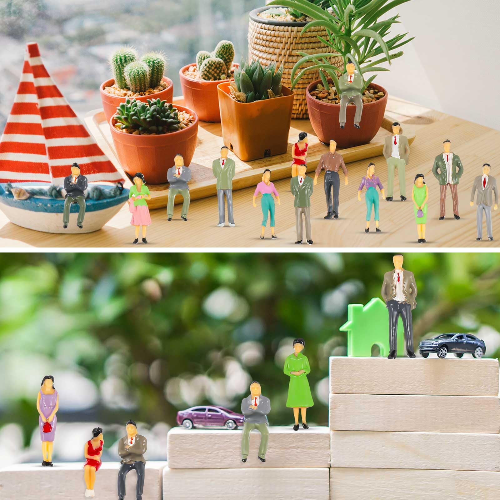 Juexica 50 Pcs Mini People Figurines 1: 50 Scale Model Trains Architectural Painted People Figures Tiny People Plastic Miniature Figurines Sitting Standing People for Miniature Scenes (Stylish Style)