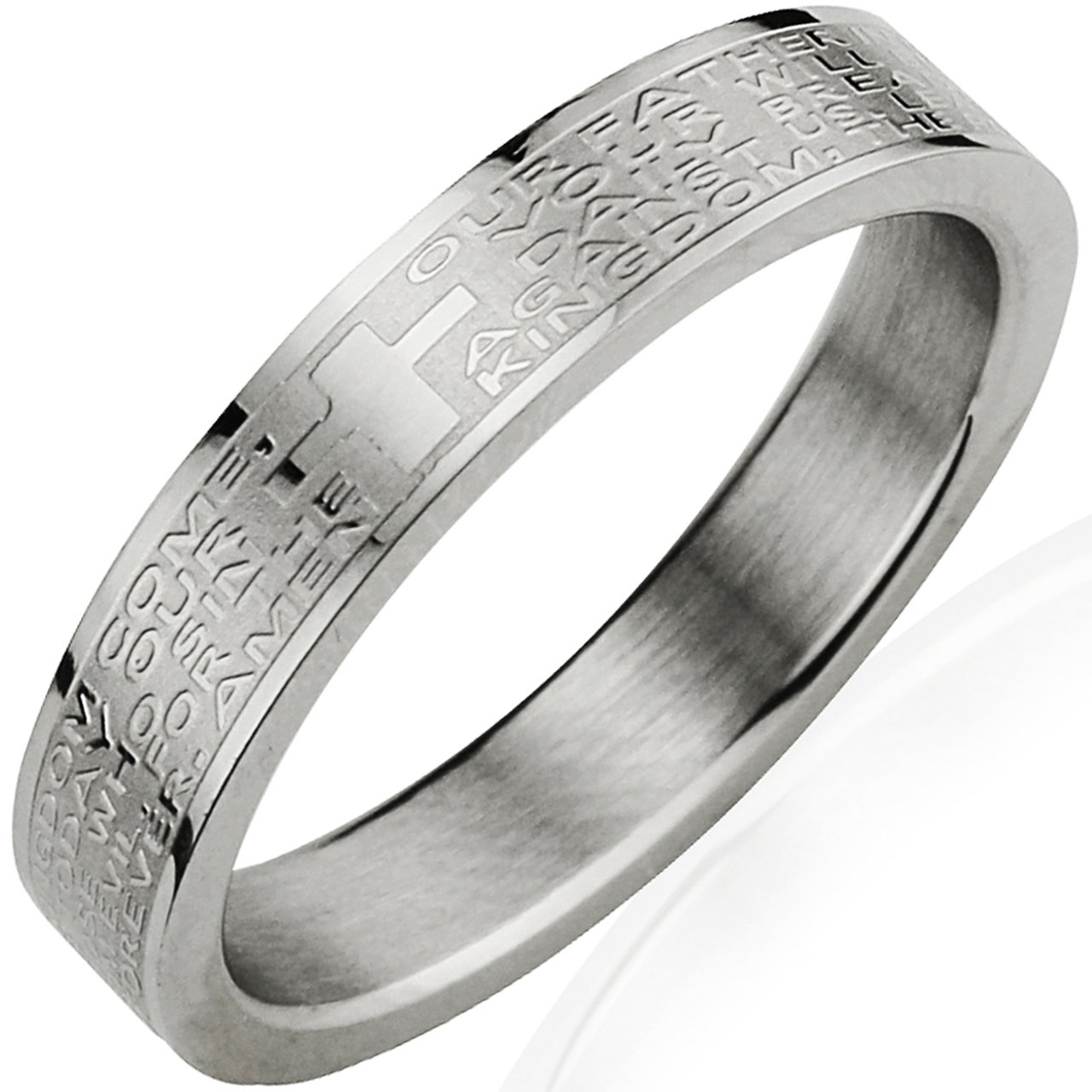 Dahlia Stainless Steel English Lord's Prayer 4mm Band Ring - Women (Size 8)