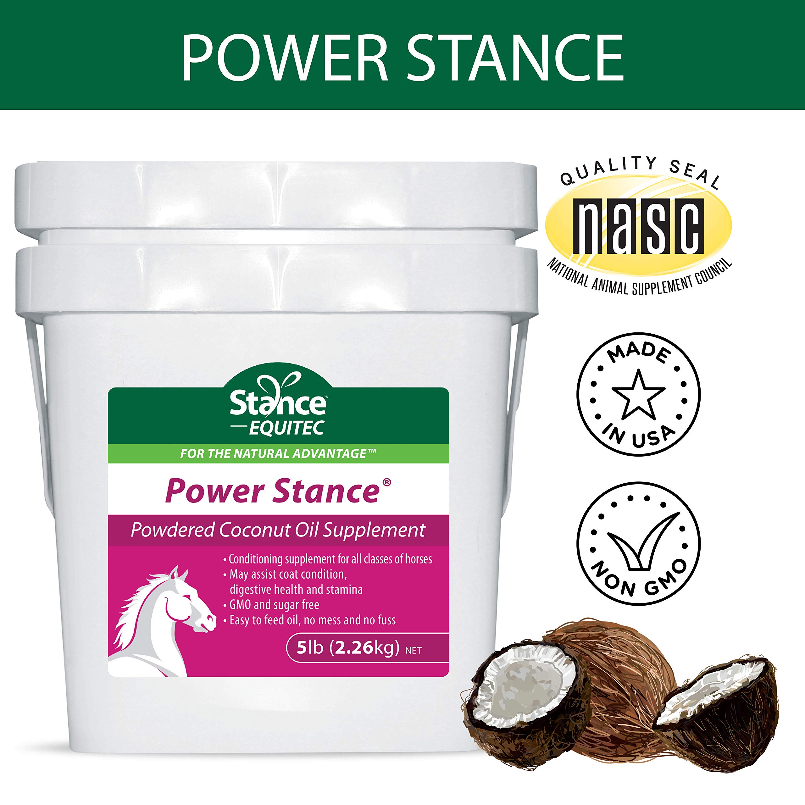 Power Stance Powdered Coconut Oil Horse Supplement - May Support Coat Condition, Digestive Health and Stamina, GMO & Sugar Free - 5 lb
