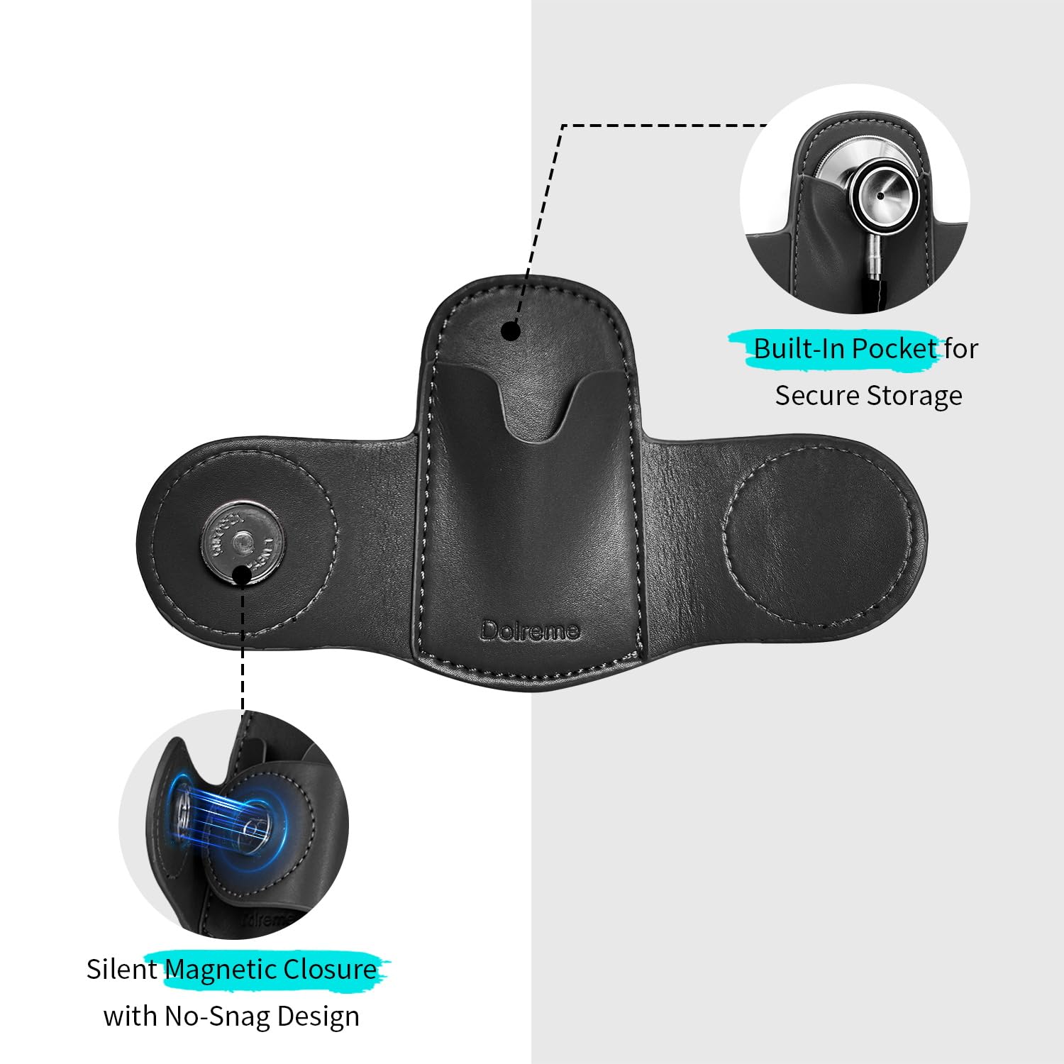 Magnetic Stethoscope Holder for Scrubs, with Leather-Covered Clip for Littmann & Most Stethoscopes, Stethoscope Holder Clip for Scrubs/Belts/Backpacks, Black