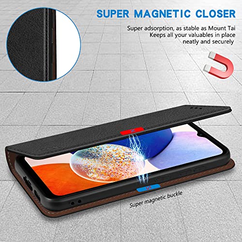 ZZXX Samsung Galaxy A14 5G Wallet Case with [RFID Blocking] Card Slot Stand Strong Magnetic Leather Flip Fold Protective Phone Case for Samsung Galaxy A14 5G Case Wallet(Black-6.6 inch)