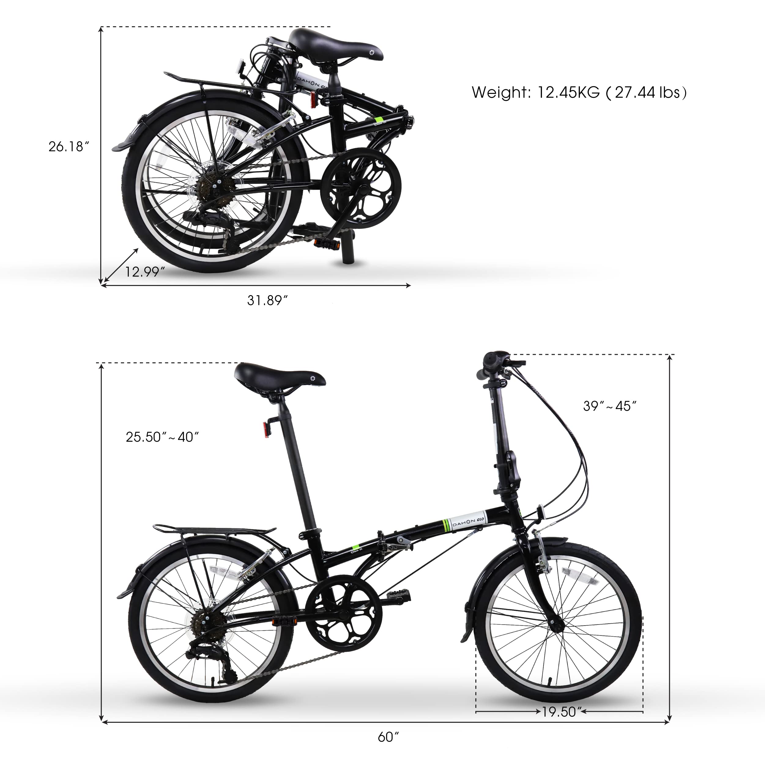 Dahon Dream D6 Folding Bike, Lightweight Aluminum Frame; 6-Speed Gears; 20β Foldable Bicycle for Adults,Black