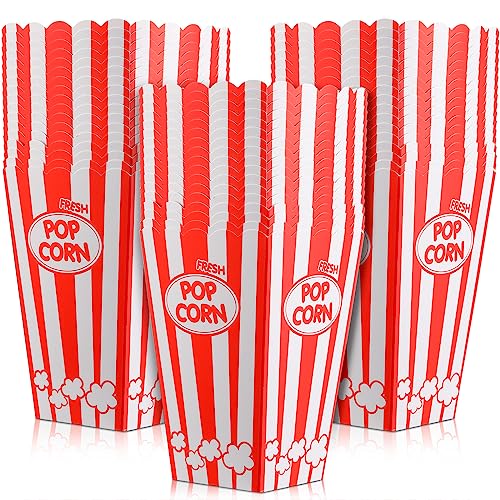 Teling 50 Pack Movie Night Popcorn Boxes Disposable Paper Popcorn Buckets Red and White Striped Popcorn Container Vintage Retro Nostalgic Popcorn Holders for Movie Carnival Circus Birthday Party