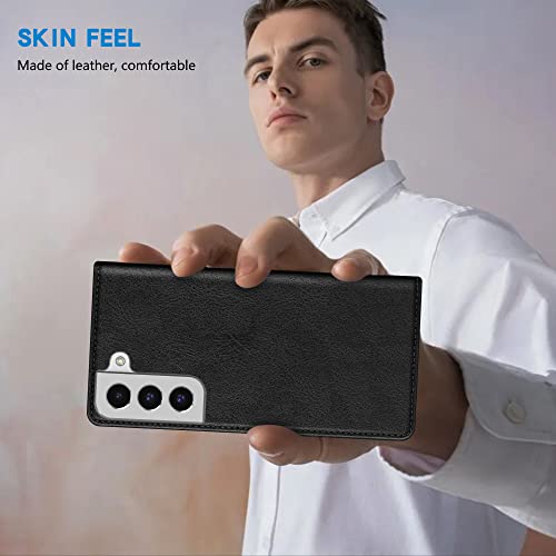 ZZXX Samsung Galaxy S22 Wallet Case with [RFID Blocking] Card Slot Stand Strong Magnetic Leather Flip Fold Protective Phone Case for Samsung Galaxy S22 5G Case Wallet(Black-6.1 inch)