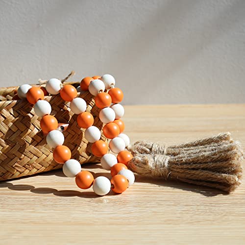 Meplait Wood Bead Garland,39in Farmhouse Beads with Tassels Boho Beads for Tiered Tray Decorative Beads Home Decor(Orange & Natural)