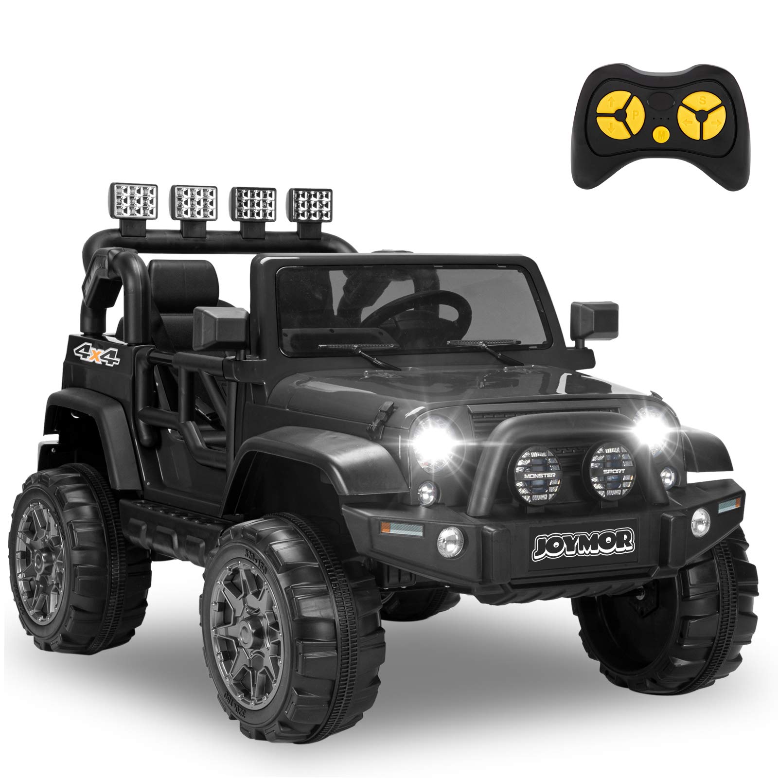 VALUE BOX Safety 12V Electric Two Seaters Ride On Car, Remote Control Kids Toddler Ride On Cars Motorized Vehicles Toy Car, Wheels Suspension, Seat Belts, LED Lights and Horn (Black)
